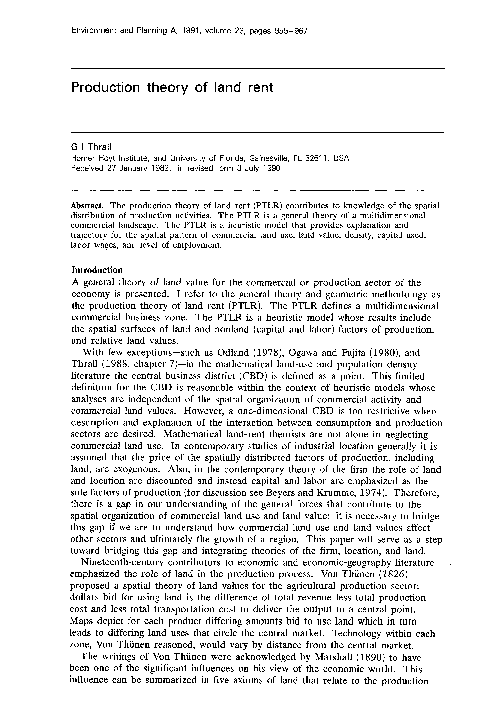 (PDF) Production Theory of Land Rent