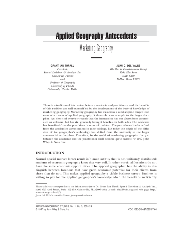 (PDF) Applied geography antecedents: Marketing geography | Grant Ian ...