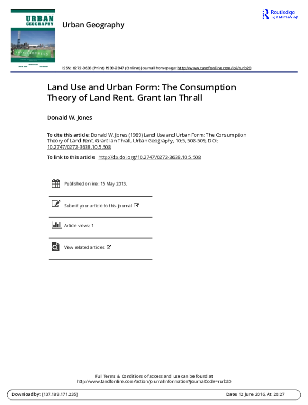 (PDF) Land Use and Urban Form: The Consumption Theory of Land Rent
