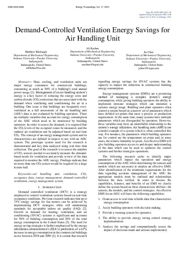 (PDF) Demand-Controlled Ventilation Energy Savings for Air Handling Unit