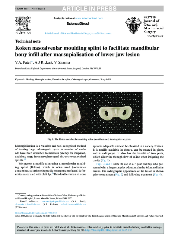 (PDF) Koken nasoalveolar moulding splint to facilitate mandibular bony ...