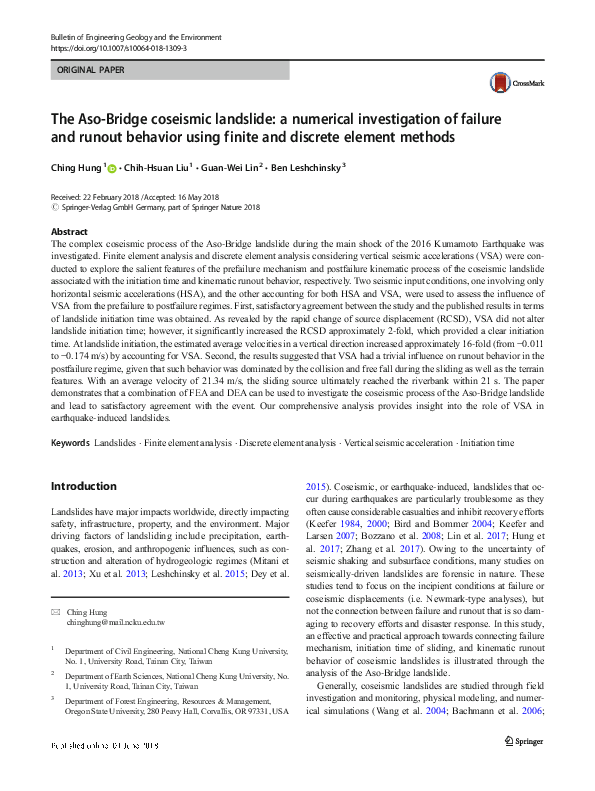 (PDF) The Aso-Bridge coseismic landslide: a numerical investigation of failure and runout ...