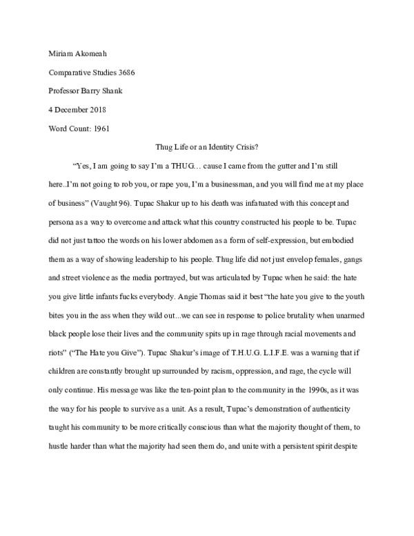 (DOC) Tupac SHakur academic paper