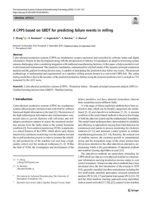 (PDF) A CPPS based on GBDT for predicting failure events in milling