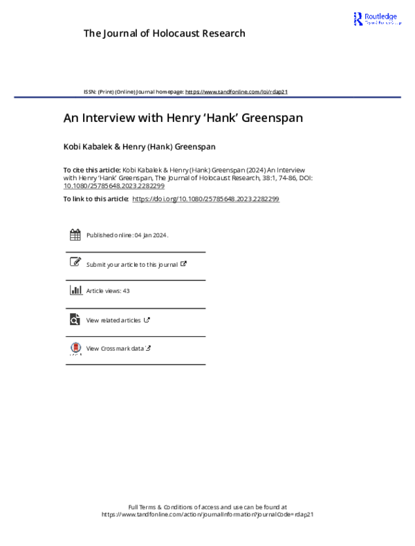 (PDF) An Interview with Henry Hank Greenspan by Kobi Kabalek
