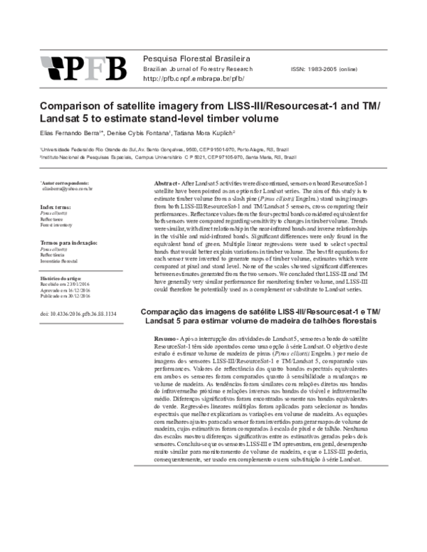 (PDF) Comparison of satellite imagery from LISS-III/Resourcesat-1 and TM/Landsat 5 to estimate ...