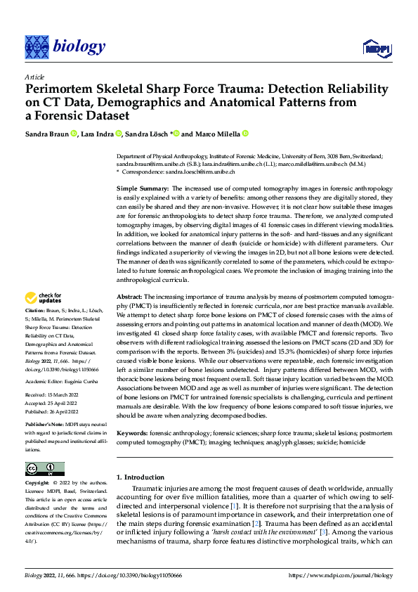 (PDF) Perimortem Skeletal Sharp Force Trauma: Detection Reliability on ...