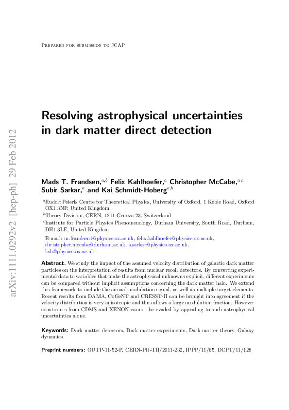 (PDF) Resolving astrophysical uncertainties in dark matter direct detection
