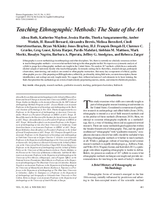 (PDF) Teaching Ethnographic Methods: The State of the Art