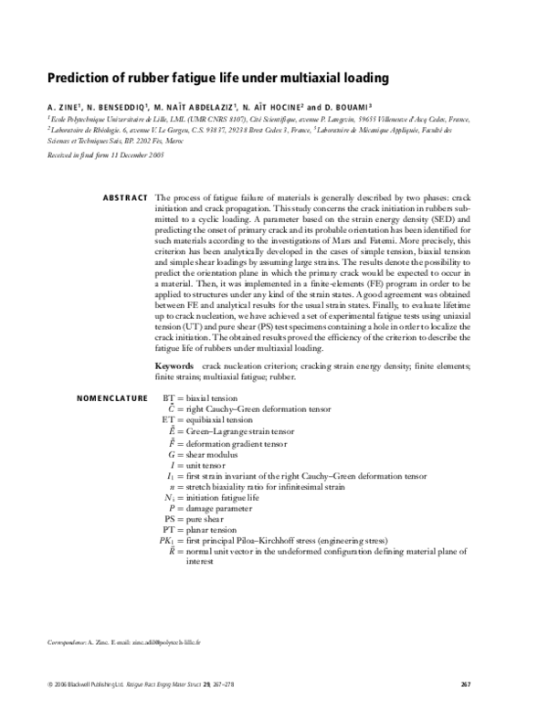 (PDF) Prediction of rubber fatigue life under multiaxial loading