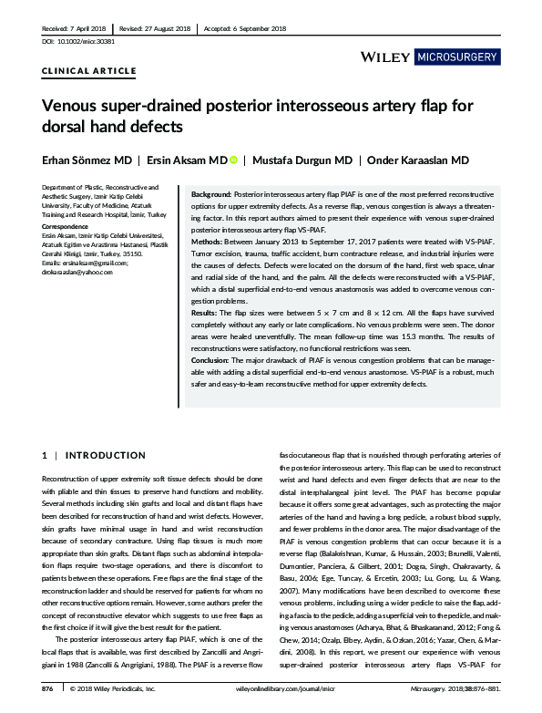(PDF) Venous super-drained posterior interosseous artery flap for ...