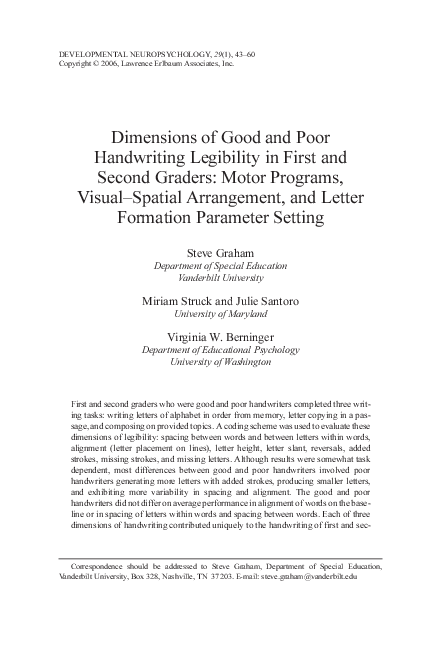 (PDF) Dimensions of Good and Poor Handwriting Legibility in First and ...