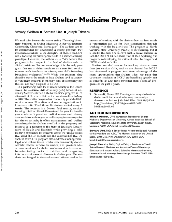 (PDF) LSU–SVM Shelter Medicine Program