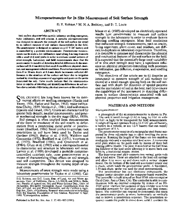 (PDF) Micropenetrometer for In Situ Measurement of Soil Surface Strength