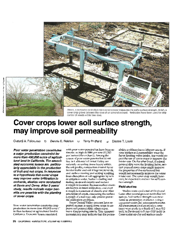 (PDF) Cover crops lower soil surface strength, may improve soil permeability | Dennis Rolston ...