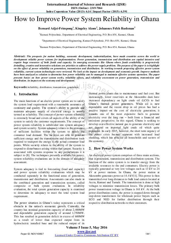 (PDF) How to Improve Power System Reliability in Ghana
