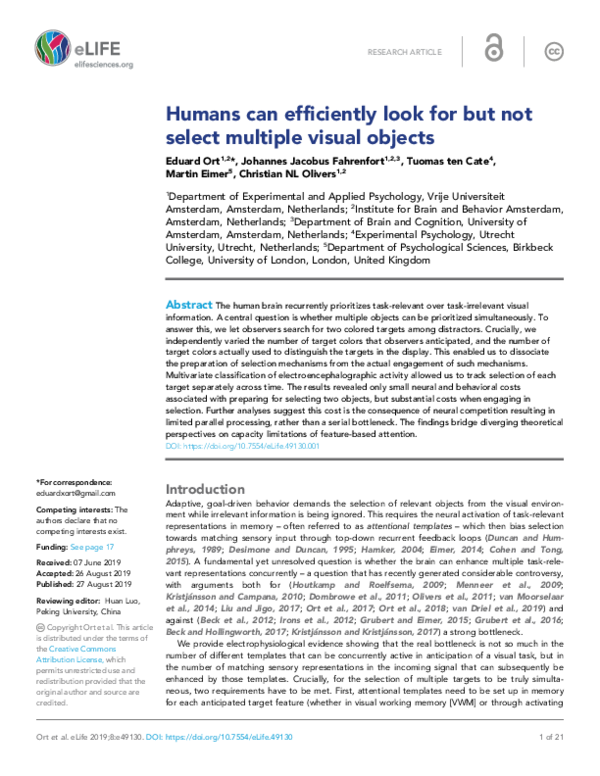 (PDF) Humans can efficiently look for but not select multiple visual ...