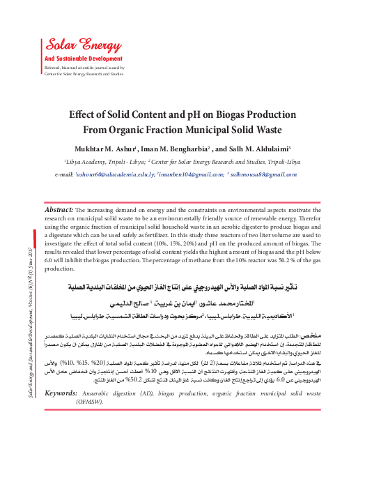 (PDF) Effct of Solid Content and pH on Biogas Production From Organic ...