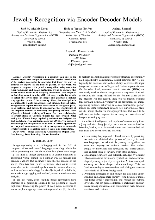 Jewelry Recognition via Encoder-Decoder Models