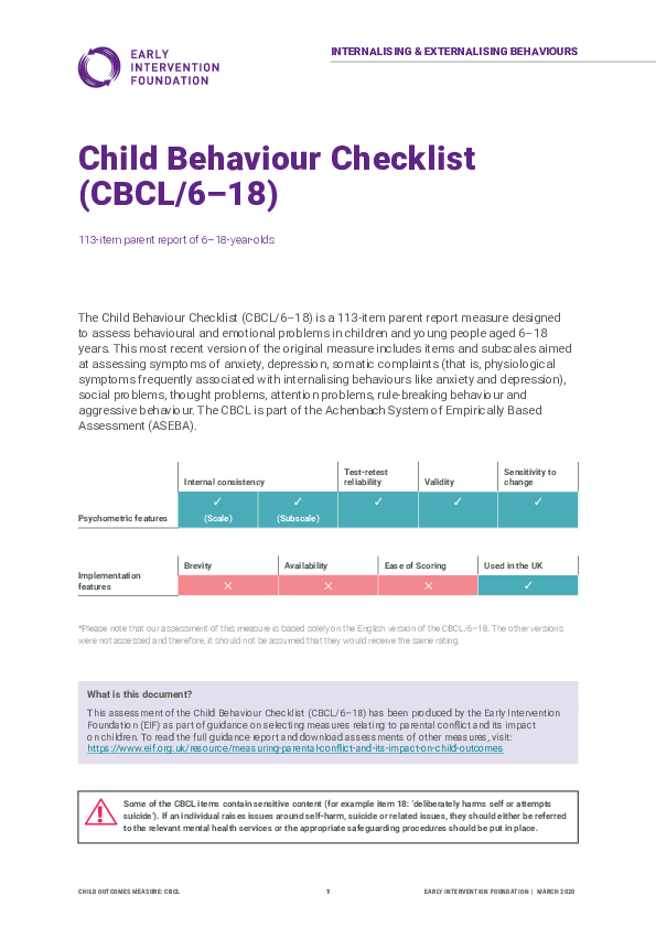 (PDF) Child Behaviour Checklist (CBCL/6-18