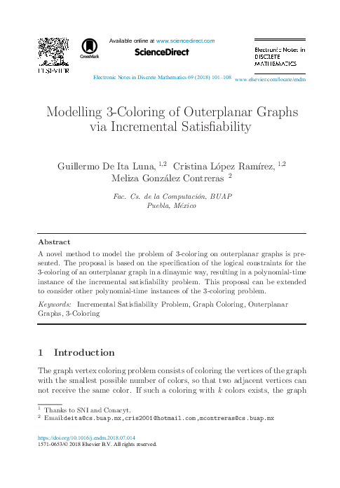 (PDF) Modelling 3-Coloring of Outerplanar Graphs via Incremental Satisfiability