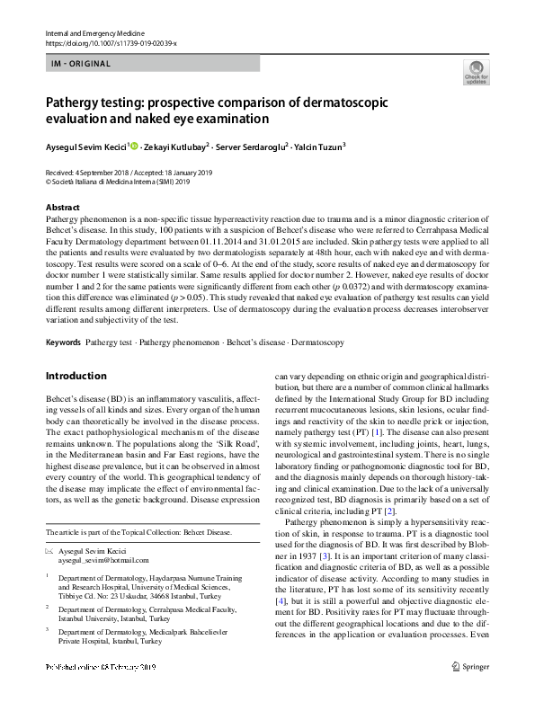(PDF) Pathergy testing: prospective comparison of dermatoscopic ...