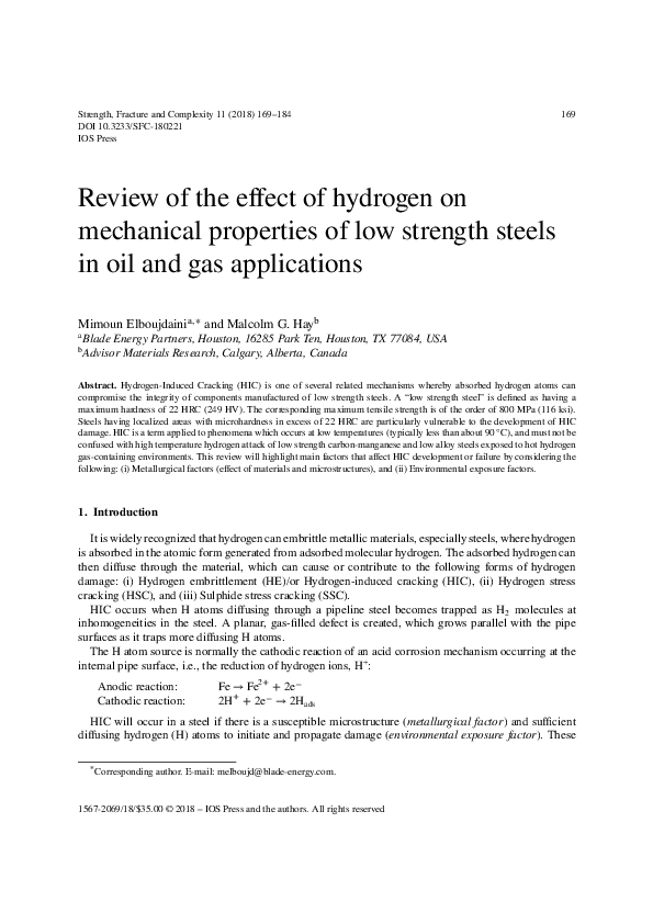 (PDF) Review of the effect of hydrogen on mechanical properties of low ...