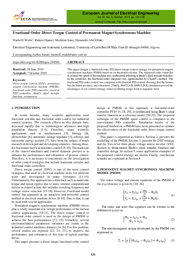 (PDF) Fractional Order Direct Torque Control of Permanent Magnet Synchronous Machine