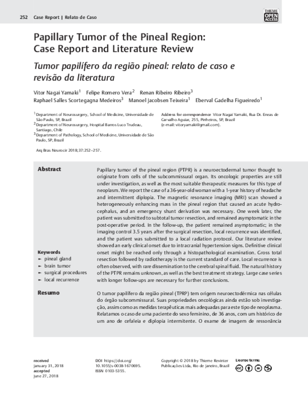 (PDF) Papillary Tumor of the Pineal Region: Case Report and Literature Review