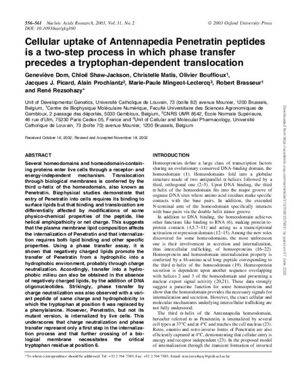(PDF) Cellular uptake of Antennapedia Penetratin peptides is a two-step ...