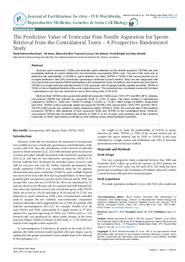 (PDF) The Predictive Value of Testicular Fine Needle Aspiration for ...