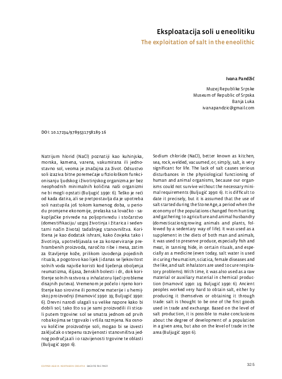(PDF) The exploitation of salt in the eneolithic (Eksploatacija soli u ...