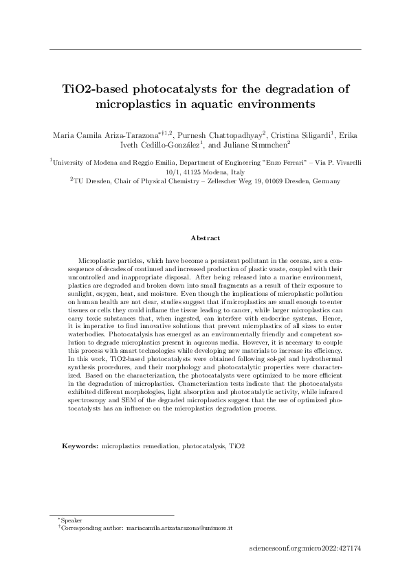 (PDF) TiO2-based photocatalysts for the degradation of microplastics in ...