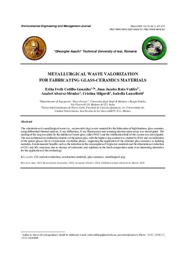 (PDF) Metallurgical Waste Valorization for Fabricating Glass-Ceramics ...