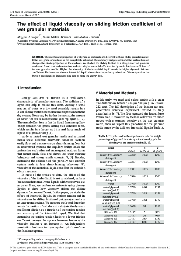 (PDF) The effect of liquid viscosity on sliding friction coefficient of ...