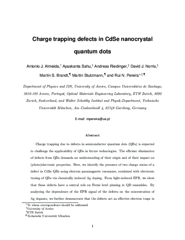 (PDF) Charge Trapping Defects in CdSe Nanocrystal Quantum Dots