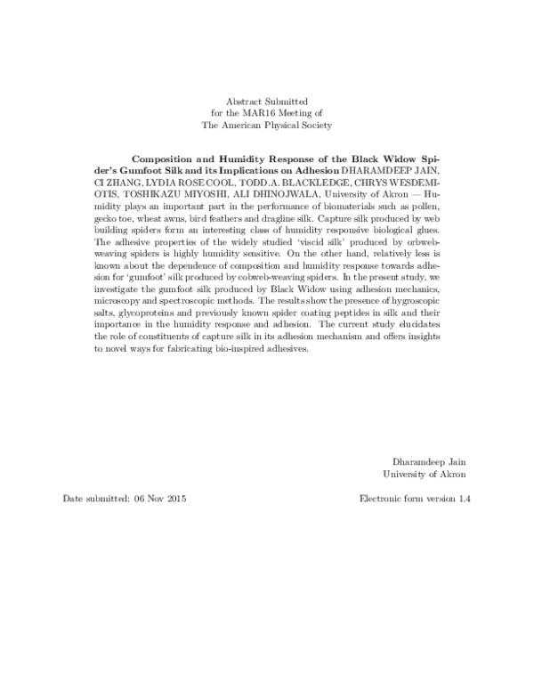 (PDF) Composition and Humidity Response of the Black Widow Spider's ...