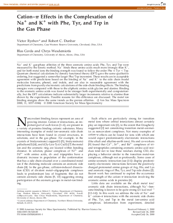 (PDF) Cation-π effects in the complexation of Na + and K + with Phe ...