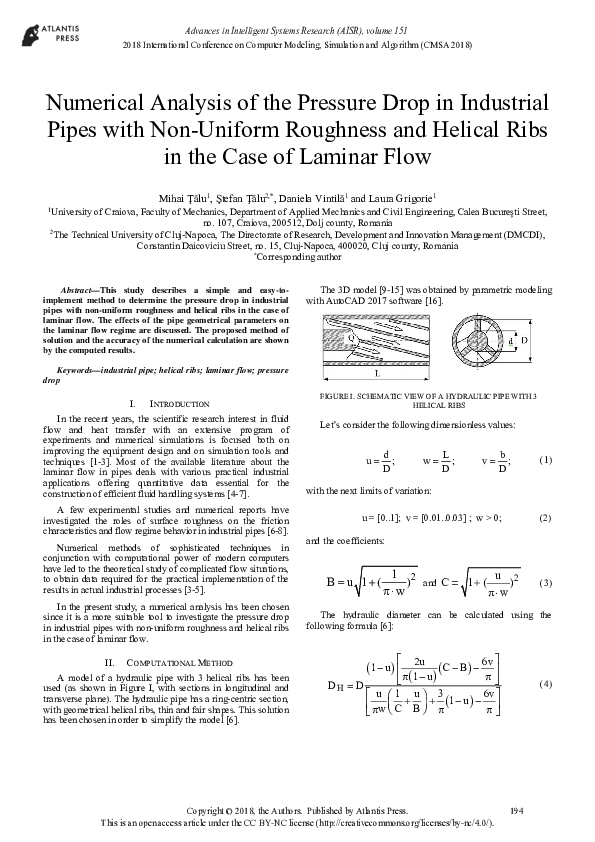 (PDF) Numerical Analysis of the Pressure Drop in Industrial Pipes with ...