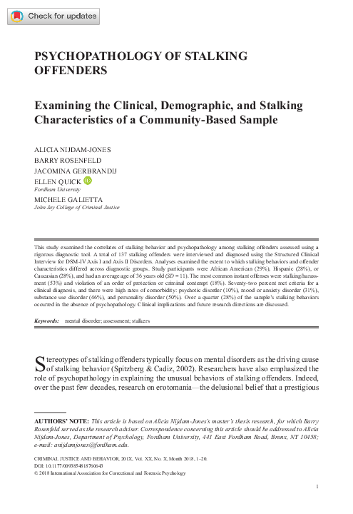 (PDF) Psychopathology of Stalking Offenders: Examining the Clinical ...