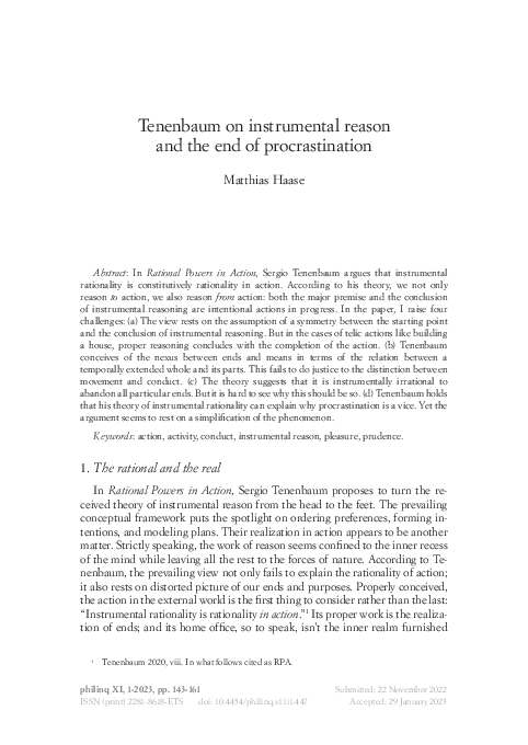 (PDF) Tenenbaum on instrumental reason and the end of procrastination