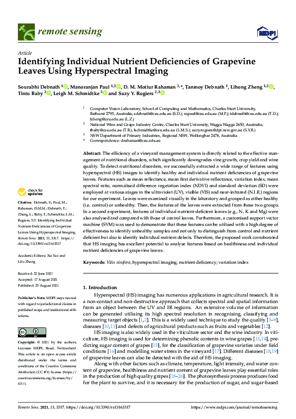 (PDF) Identifying Individual Nutrient Deficiencies of Grapevine Leaves Using Hyperspectral Imaging