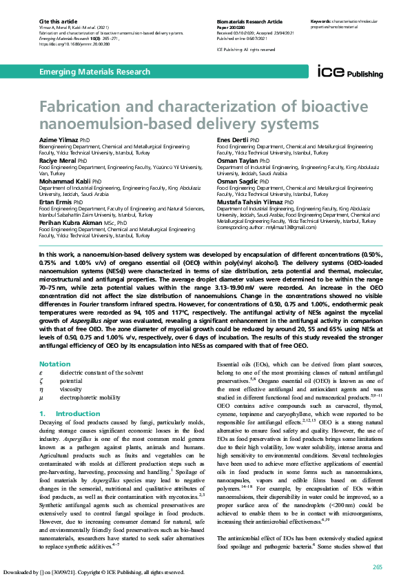 Pdf Fabrication And Characterization Of Bioactive Nanoemulsion Based