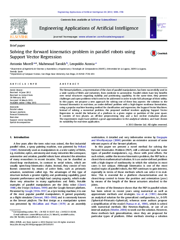 (PDF) Solving the forward kinematics problem in parallel robots using Support Vector Regression