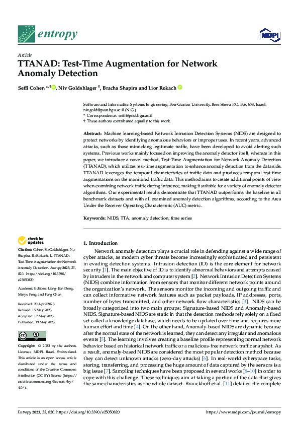 Pdf Ttanad Test Time Augmentation For Network Anomaly Detection