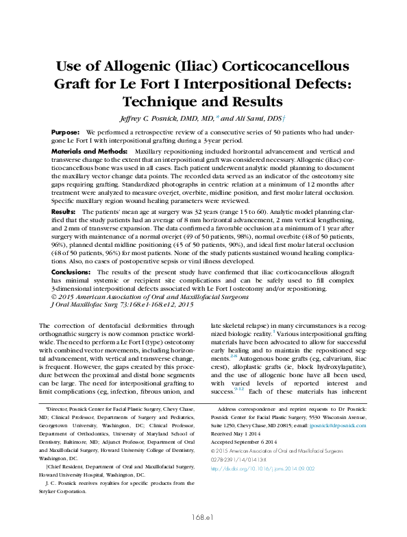 (PDF) Use of allogenic (iliac) corticocancellous graft for Le Fort I ...
