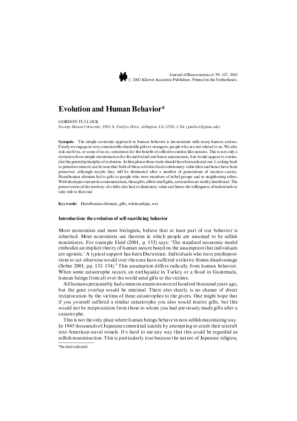 (PDF) Evolution and Human Behavior