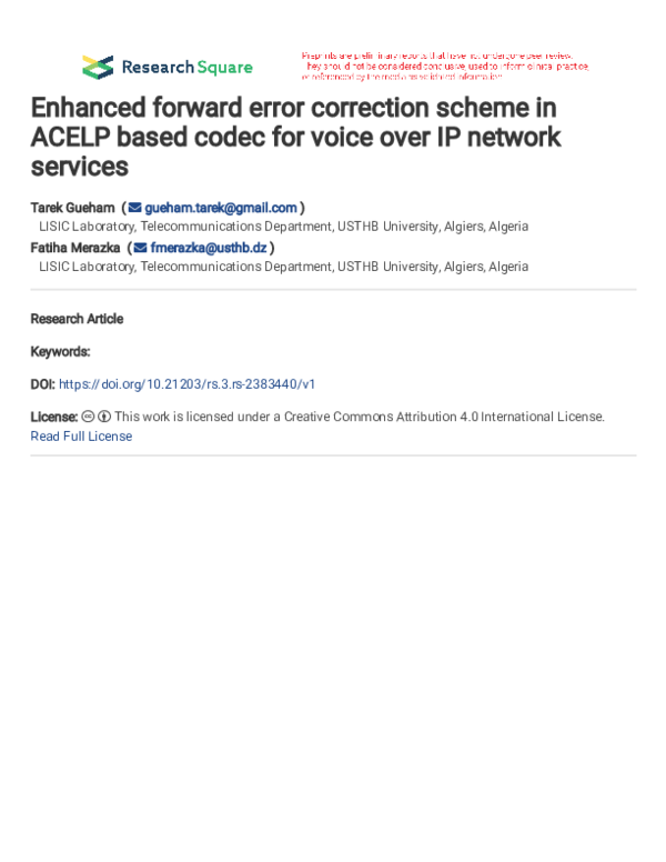 (PDF) Enhanced forward error correction scheme in ACELP based codec for voice over IP network ...