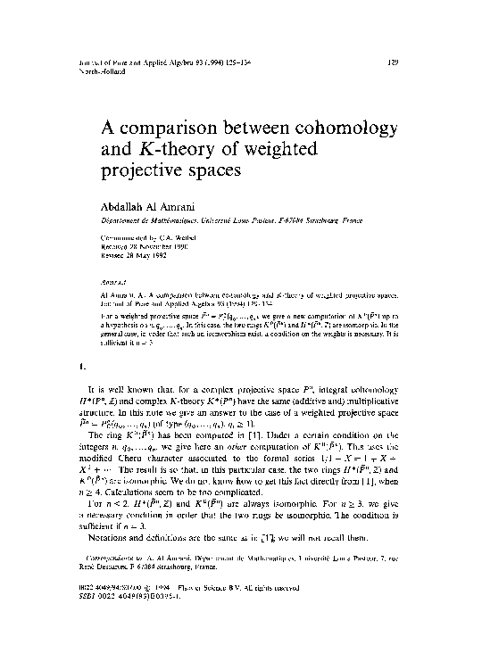 (PDF) A comparison between cohomology and K-theory of weighted projective spaces