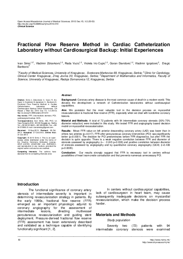 (PDF) Fractional Flow Reserve Method in Cardiac Catheterization ...